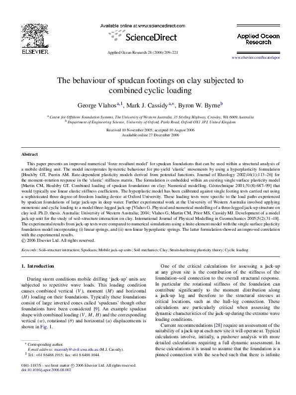 (PDF) The behaviour of spudcan footings on clay subjected to combined ...