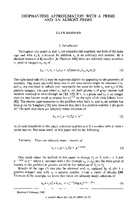 (PDF) Diophantine Approximation with a Prime and an Almost-Prime