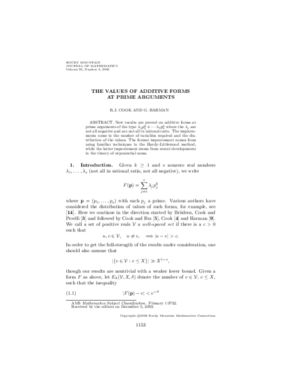 Pdf The Values Of Additive Forms At Prime Arguments