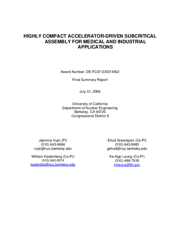 (PDF) Highly Compact Accelerator-Driven Subcritical Assembly for ...