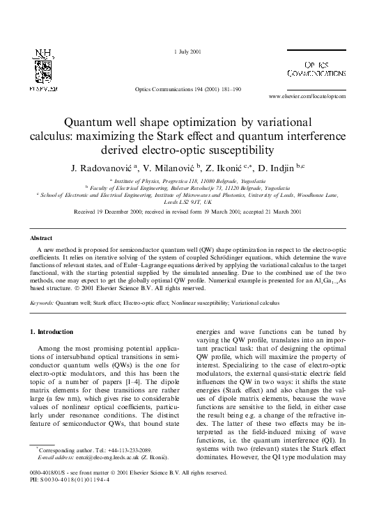 (PDF) Quantum well shape optimization by variational calculus: maximizing the Stark effect and ...