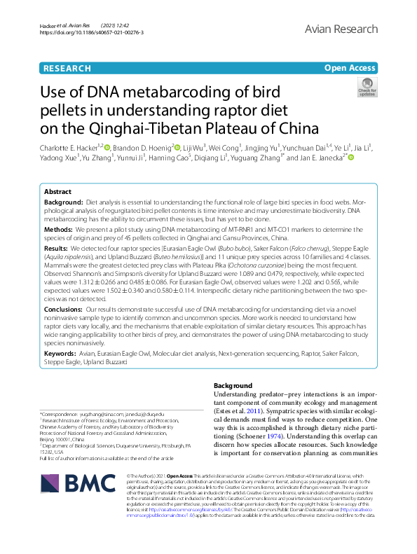 (PDF) Use of DNA metabarcoding of bird pellets in understanding raptor ...