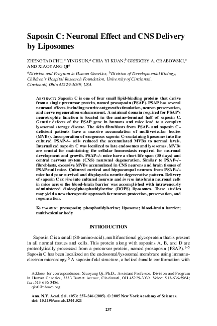 (PDF) Saposin C: Neuronal Effect and CNS Delivery by Liposomes