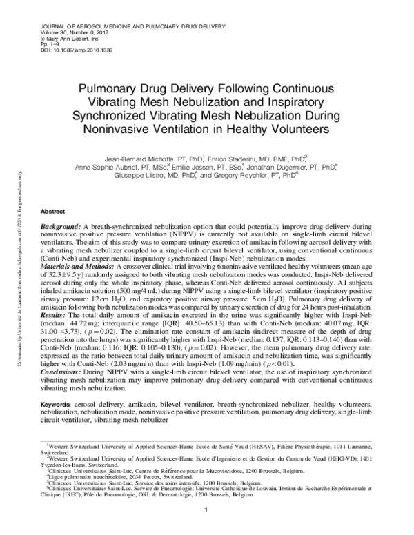 (PDF) Pulmonary Drug Delivery Following Continuous Vibrating Mesh ...