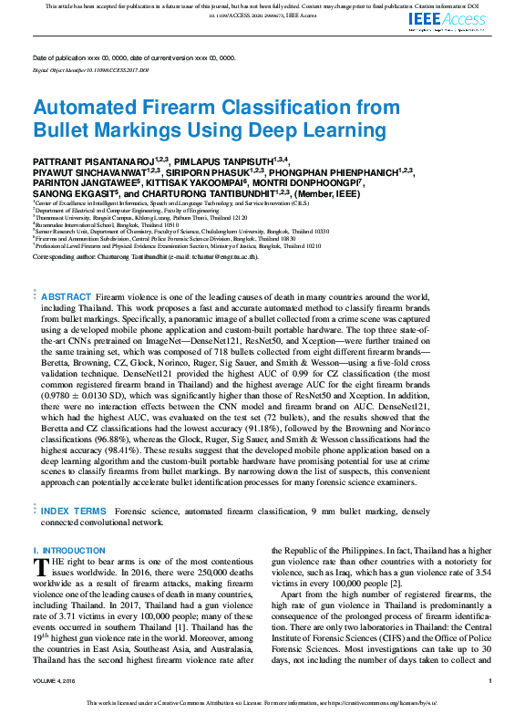 (PDF) Automated Firearm Classification from Bullet Markings Using Deep Learning