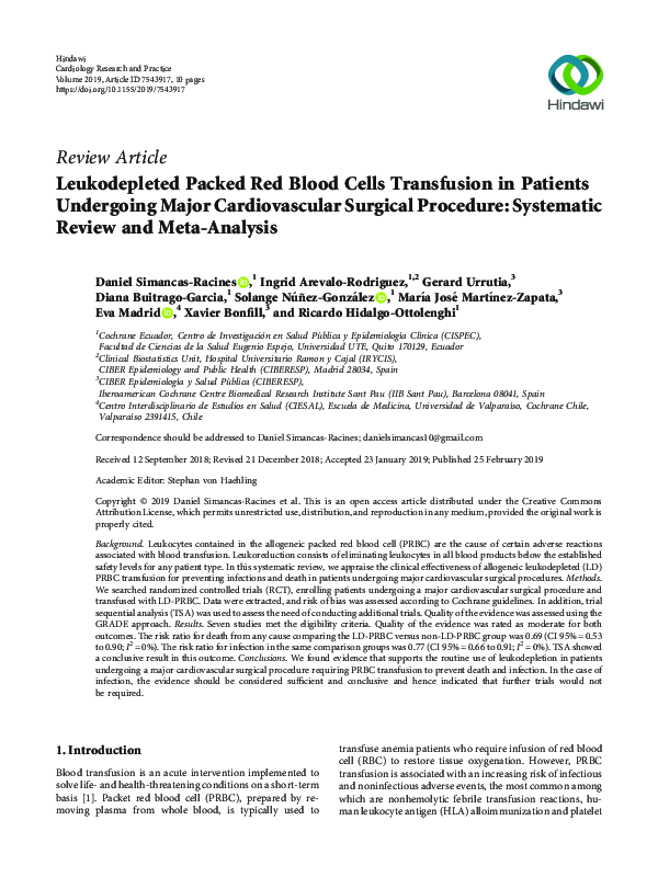 (PDF) Leukodepleted Packed Red Blood Cells Transfusion in Patients ...