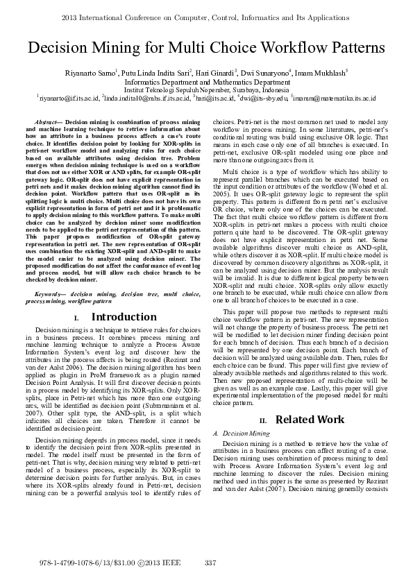 Decision mining for multi choice workflow patterns