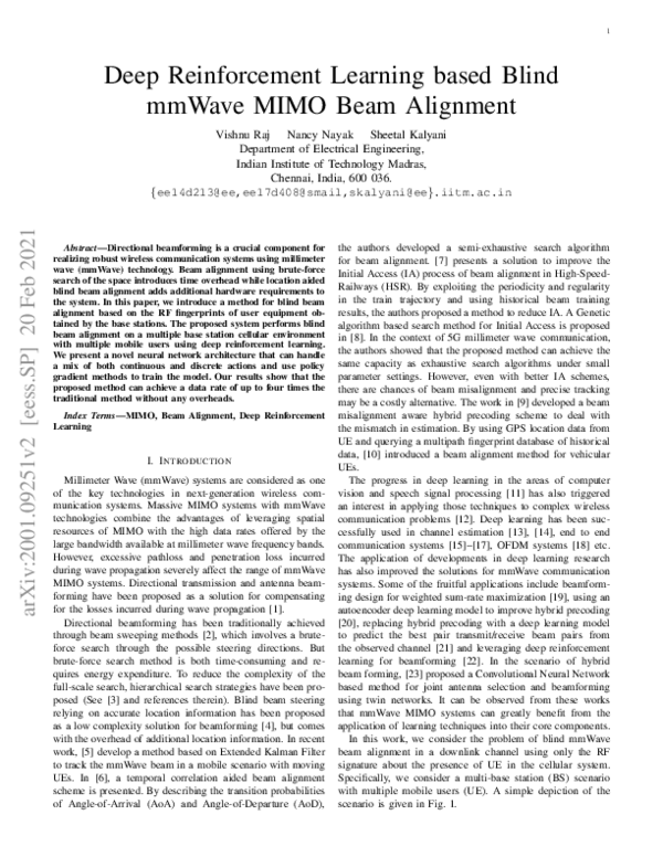 (PDF) Deep Reinforcement Learning based Blind mmWave MIMO Beam Alignment