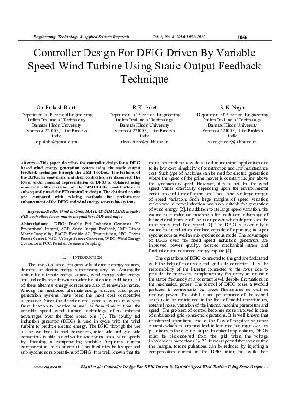 Pdf Controller Design For Dfig Driven By Variable Speed Wind Turbine Using Static Output 9424