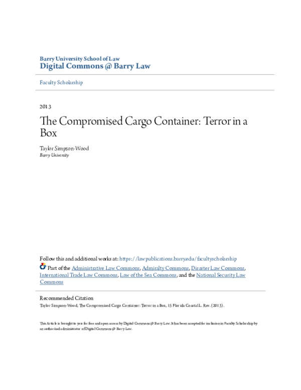 (PDF) The Compromised Cargo Container: Terror in a Box