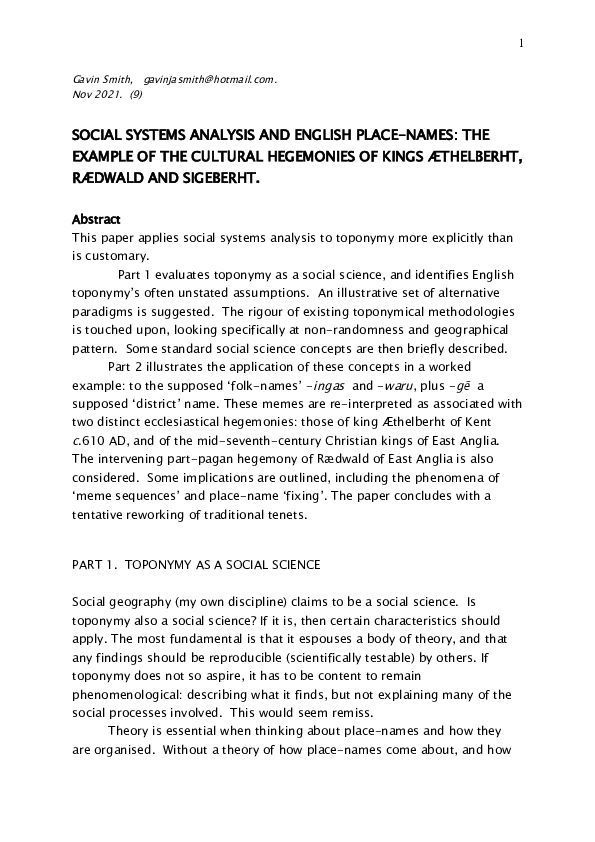 (DOC) Social systems analysis and English place-names: the example of ...