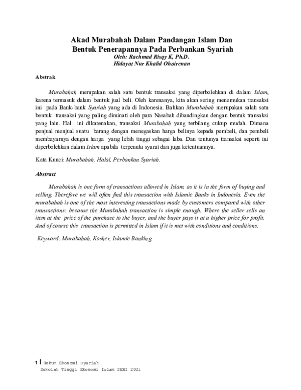 (DOC) Akad Murabahah Dalam Pandangan Islam Dan Bentuk Penerapannya Pada Perbankan Syariah