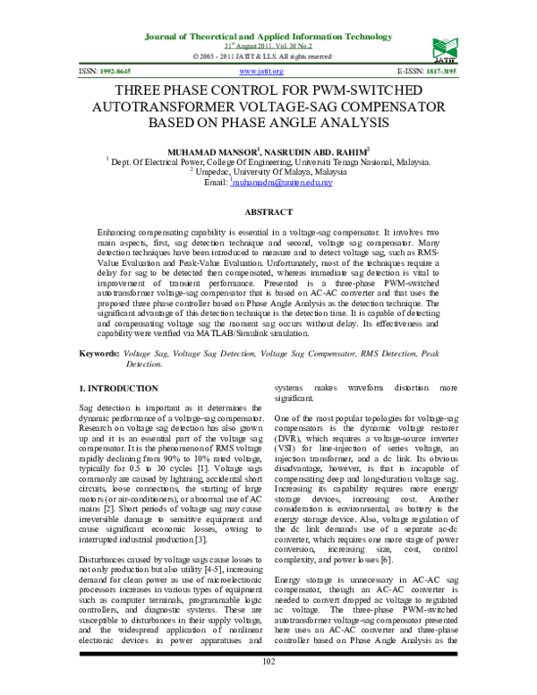 (PDF) Three phase control for PWM switched auto transformer voltage sag ...