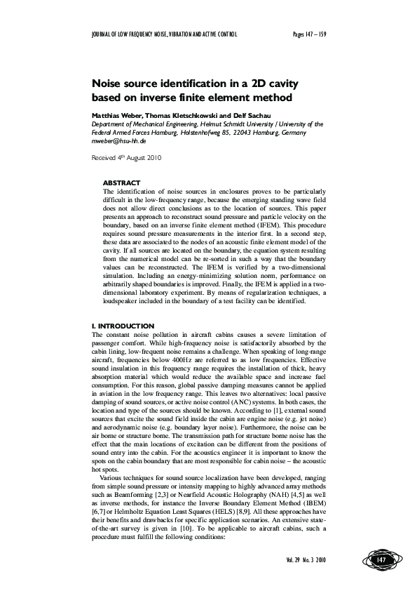 (PDF) Noise source identification in a 2D cavity based on inverse finite element method