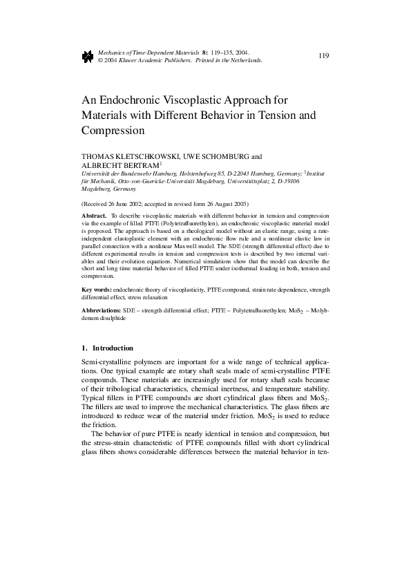 (PDF) An Endochronic Viscoplastic Approach for Materials with Different ...