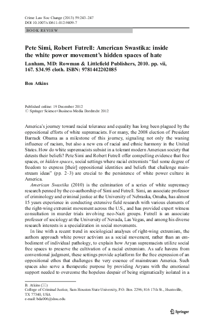 (PDF) Pete Simi, Robert Futrell: American Swastika: inside the white ...