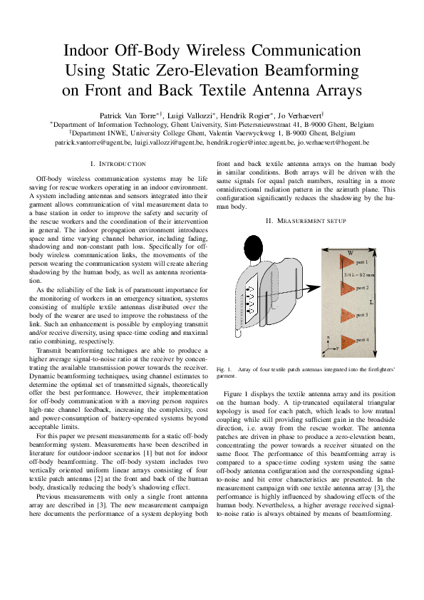 (PDF) Indoor off-body wireless communication using static zero-elevation beamforming on front ...