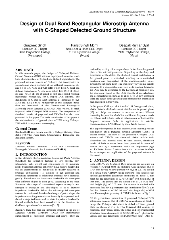 (PDF) Design of a Dual Band Rectangular Microstrip Antenna