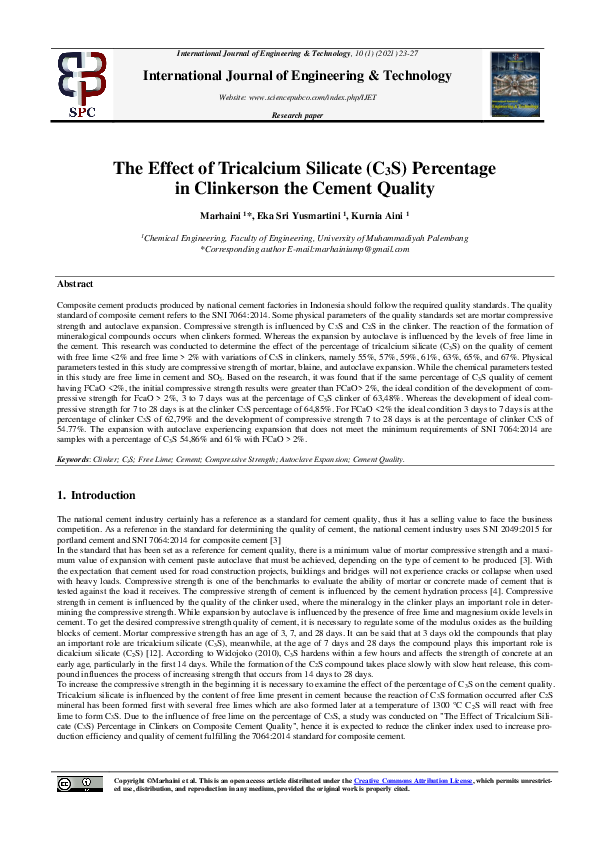 (PDF) The Effect of Tricalcium Silicate (C3S) Percentage in Clinkerson ...