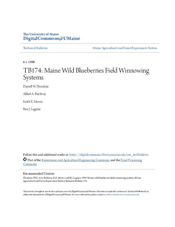 (PDF) TB174: Maine Wild Blueberries Field Winnowing Systems | Alfred ...