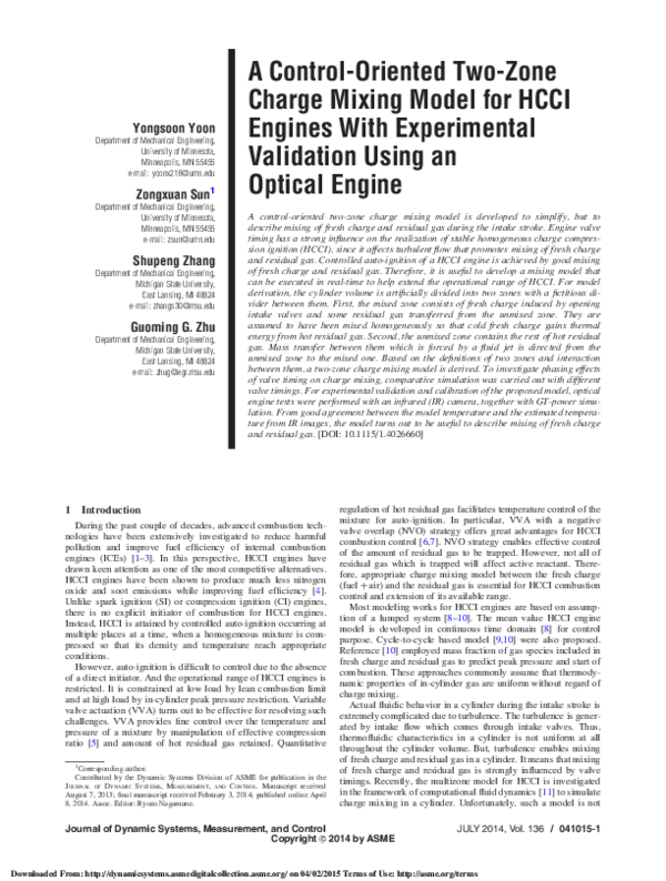 (PDF) A Control-Oriented Two-Zone Charge Mixing Model for HCCI Engines With Experimental ...