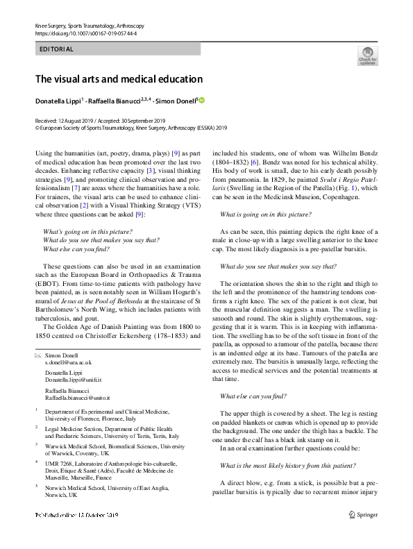 (PDF) The Visual arts and medical education