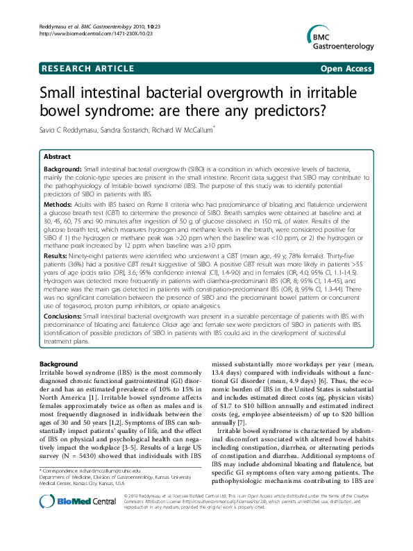 (PDF) Small intestinal bacterial overgrowth in irritable bowel syndrome ...