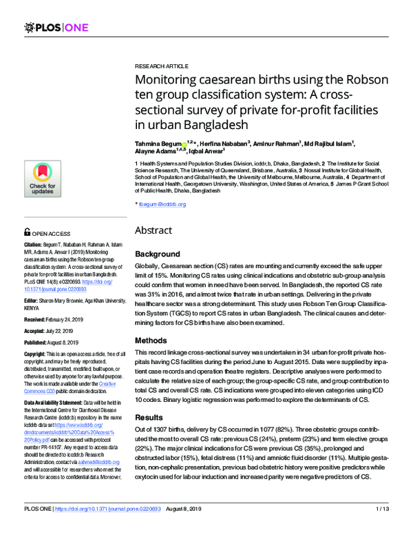 (PDF) Monitoring caesarean births using the Robson ten group ...