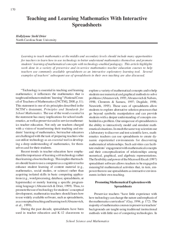 (PDF) Teaching and learning mathematics with interactive spreadsheets