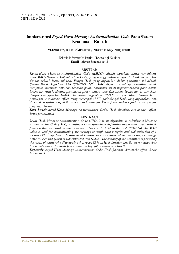 Pdf Implementasi Keyed Hash Message Authentatication Code Pada Sistem