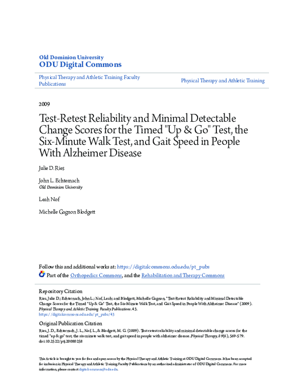 (PDF) Test-Retest Reliability and Minimal Detectable Change Scores for ...