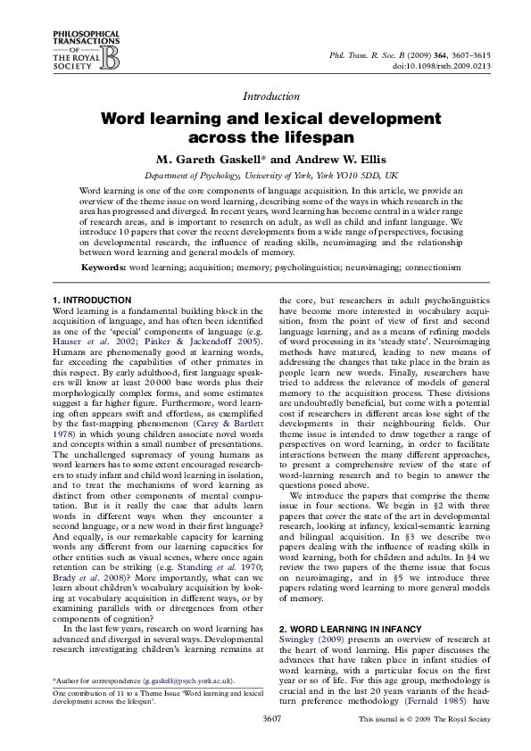 (PDF) Word learning and lexical development across the lifespan