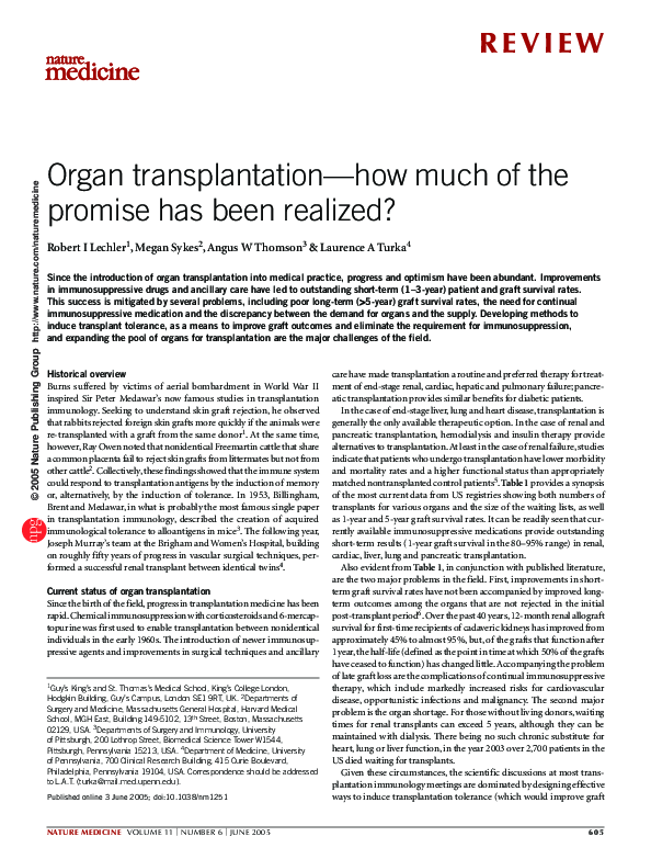 (PDF) Organ transplantation—how much of the promise has been realized?