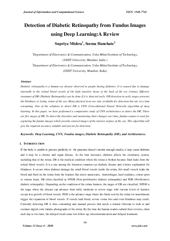 (PDF) Detection of Diabetic Retinopathy from Fundus Images using Deep Learning:A Review
