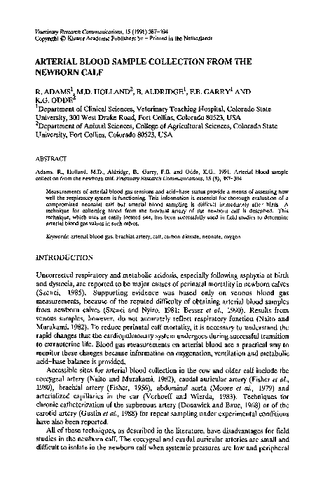 (PDF) Arterial blood sample collection from the newborn calf