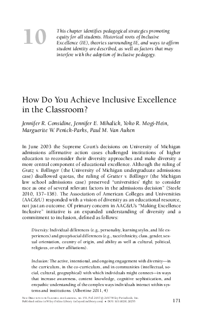 (PDF) How Do You Achieve Inclusive Excellence in the Classroom?