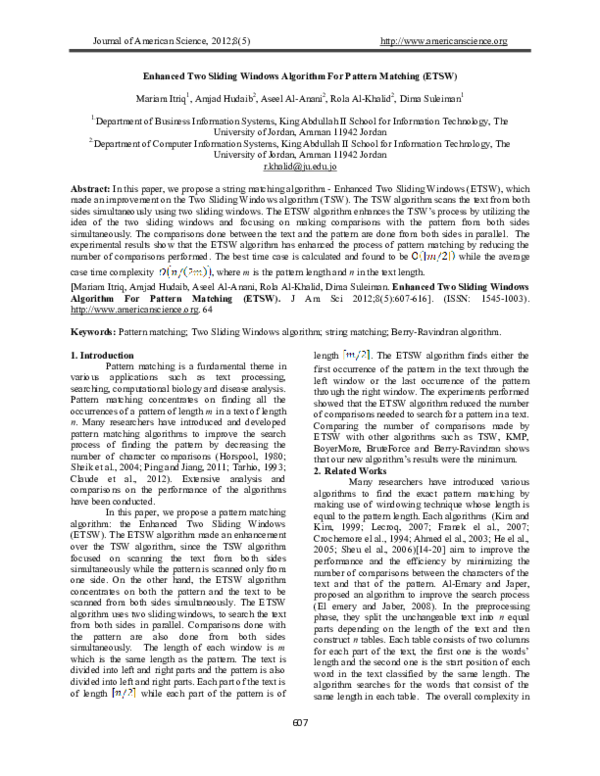 Pdf Enhanced Two Sliding Windows Algorithm For Pattern Matching Etsw