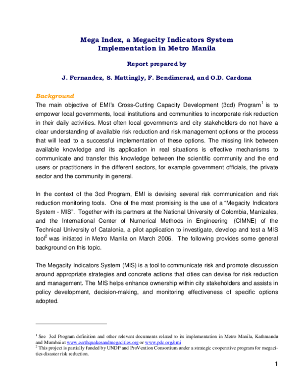 (PDF) Mega Index, a Megacity Indicators System Implementation in Metro ...