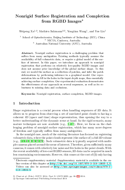 (PDF) Nonrigid Surface Registration and Completion from RGBD Images
