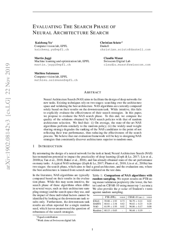 (PDF) Evaluating the Search Phase of Neural Architecture Search