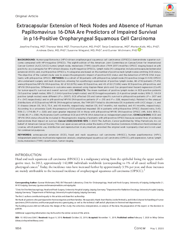 (PDF) Extracapsular extension of neck nodes and absence of human papillomavirus 16‐DNA are ...