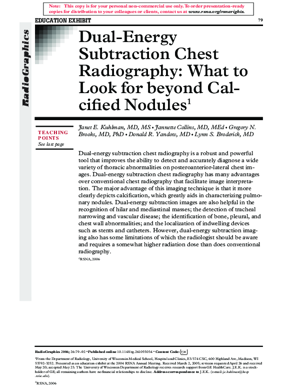 (PDF) Dual-Energy Subtraction Chest Radiography: What to Look for ...