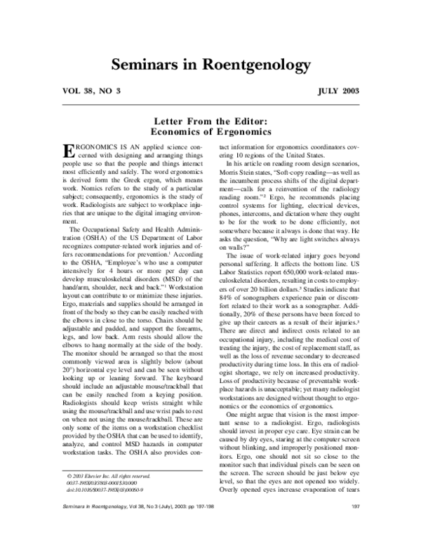 (PDF) Letter from the editor: economics of ergonomics