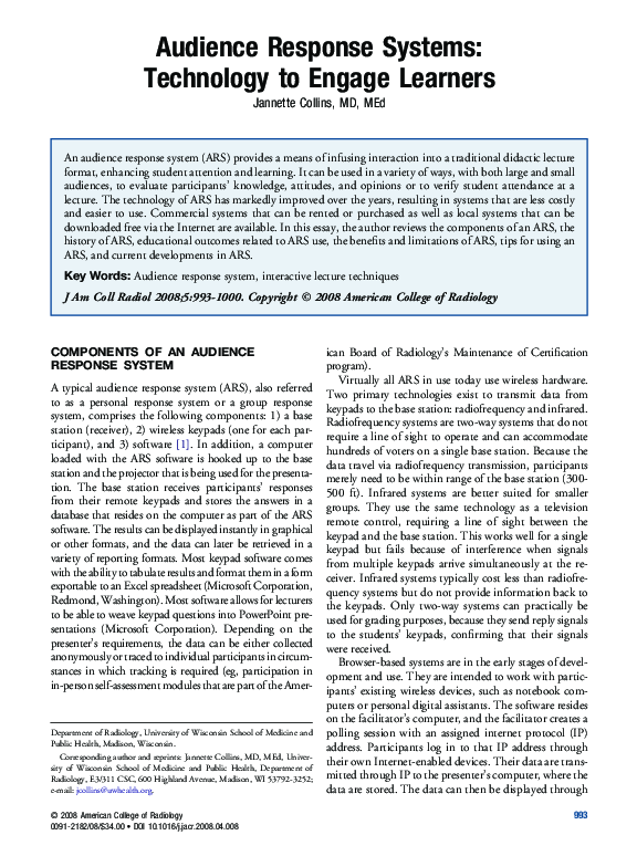 (PDF) Audience Response Systems: Technology to Engage Learners