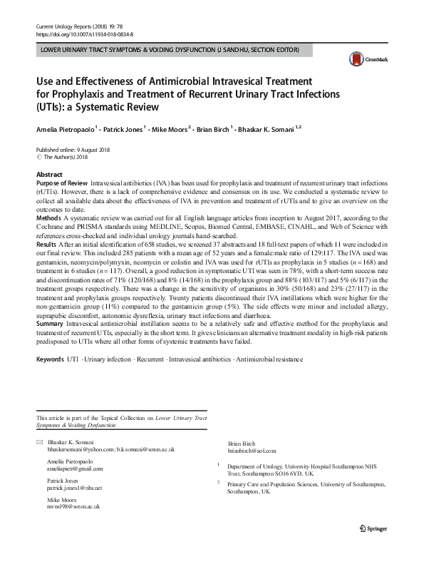 (PDF) Use and Effectiveness of Antimicrobial Intravesical Treatment for ...