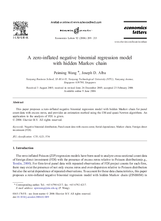 Pdf A Zero Inflated Negative Binomial Regression Model With Hidden