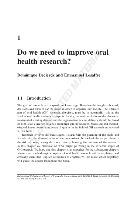 (PDF) Do We Need to Improve Oral Health Research?