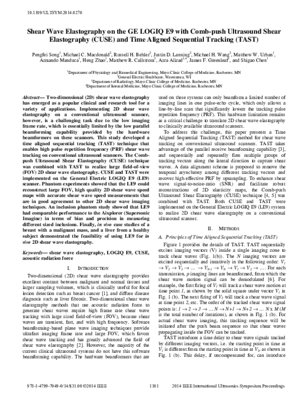 (PDF) Shear wave elastography on the GE LOGIQ E9 with Comb-push ...