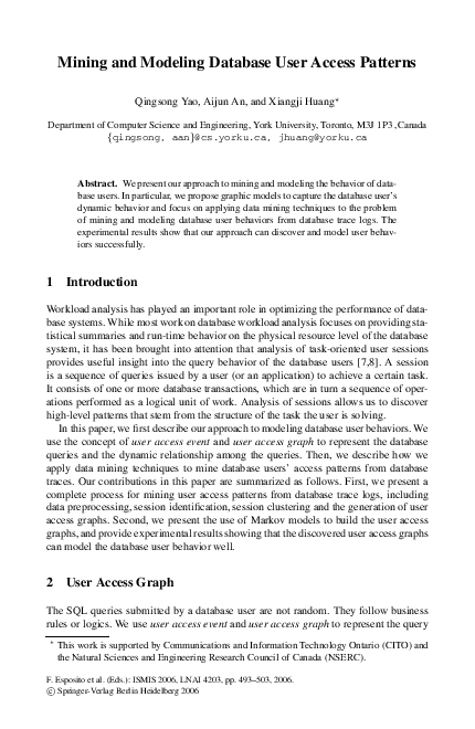(PDF) Mining and modeling database user access patterns