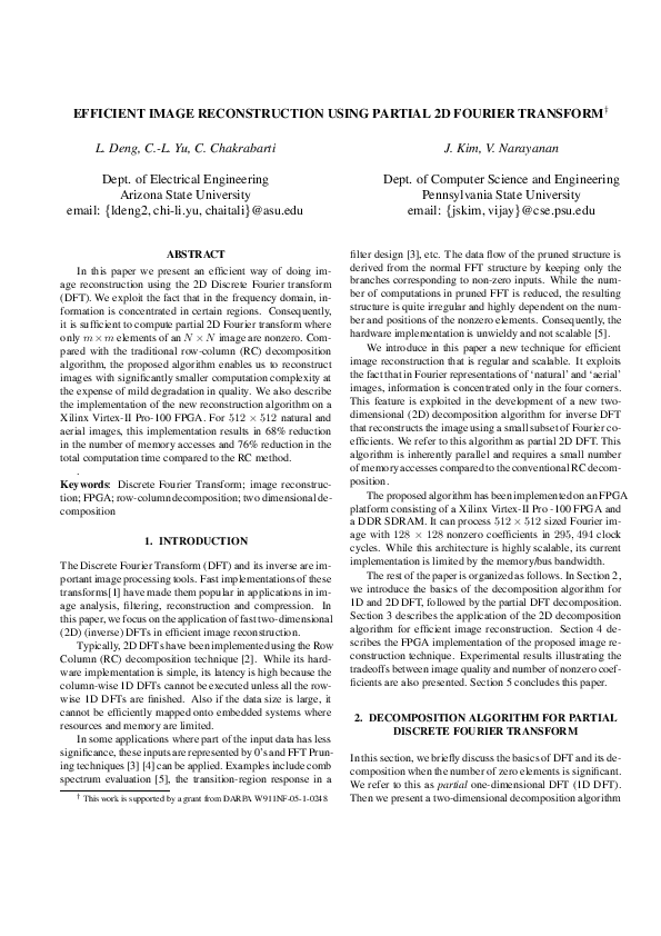 Pdf Efficient Image Reconstruction Using Partial 2d Fourier Transform